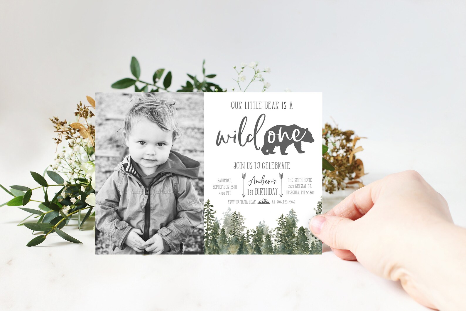 Wild One Birthday Boy Picture Invitation First Birthday - Etsy