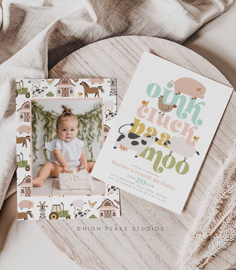 Modern Farm Animal Birthday Bundle Printable Package, Editable Farm ...