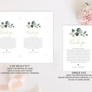 Eucalyptus Thank You Card Template, Printable Wedding Thank You, Napkin ...