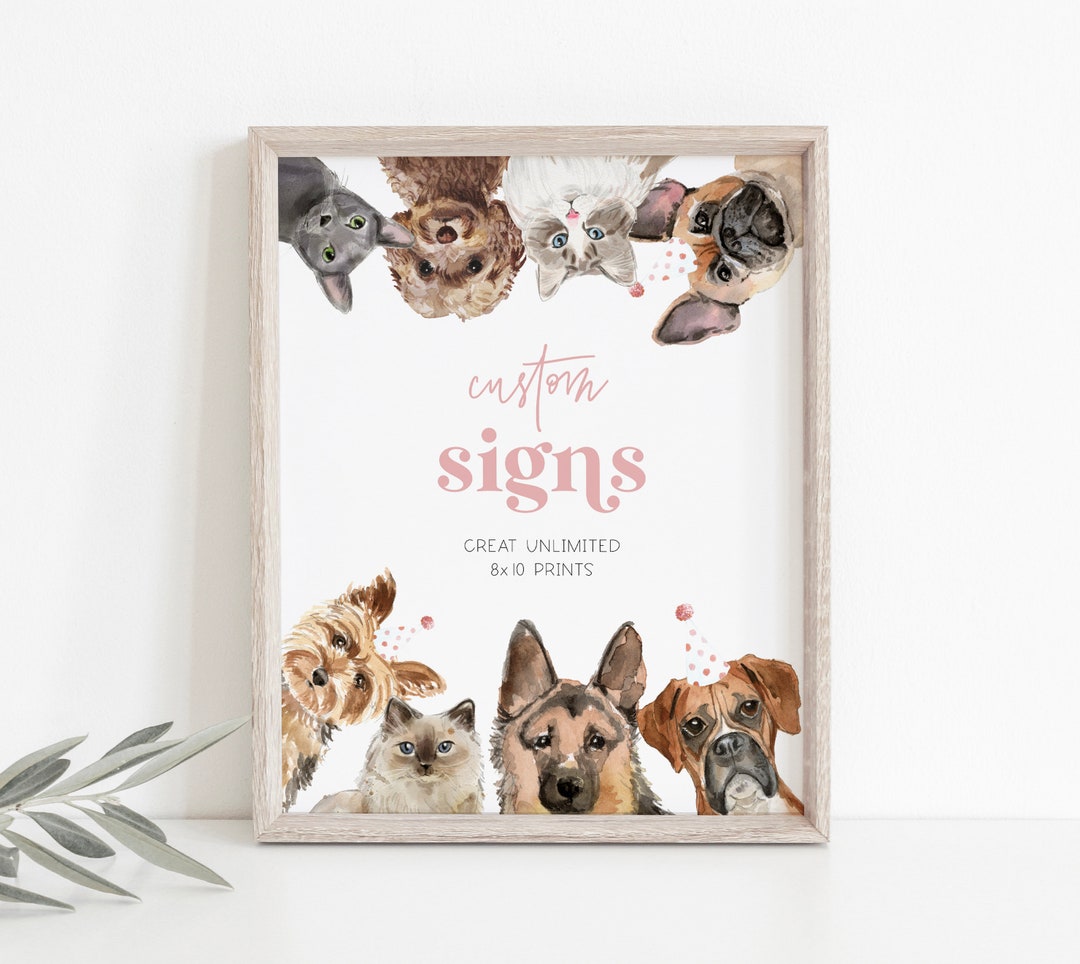 8x10 Party Sign Puppy and Kitten Birthday,dog and Cat Birthday Signage ...