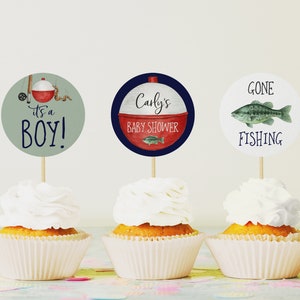 Fishing Cupcake Toppers, Boy Baby Shower Cake Topper Printable, O-fish ...