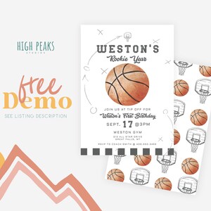 Basketball Birthday Invitation Printable, Rookie Year Invite, Game On ...