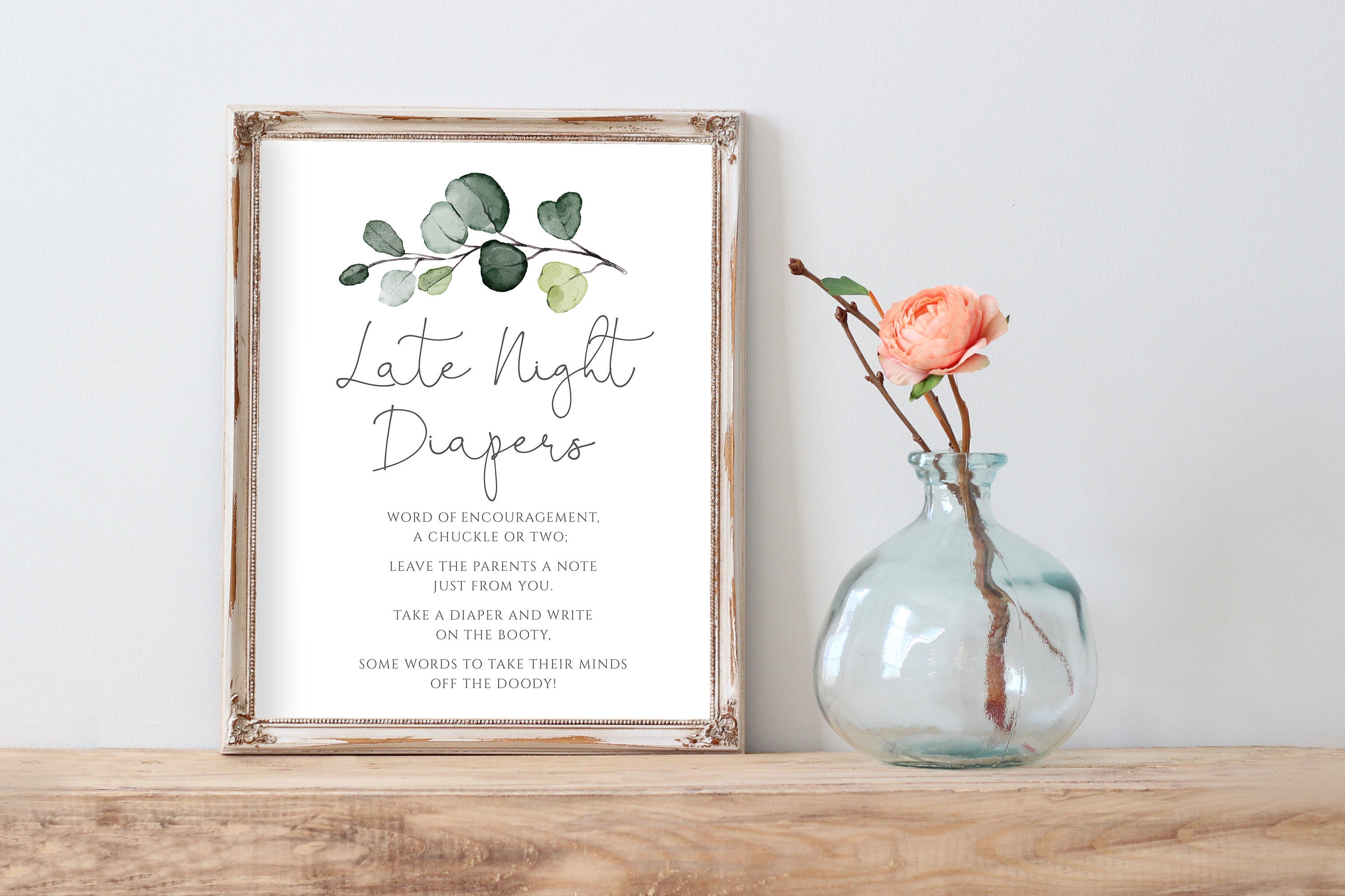 Late Night Diapers Game Sign Decorate a Diaper Greenery Baby - Etsy