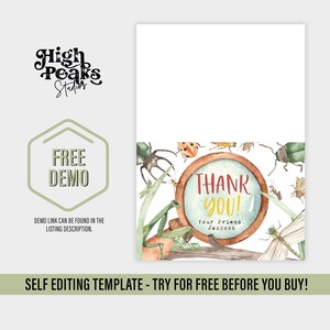 EDITABLE Bug Thank You Card Folded, Insect Birthday Thank You Template ...