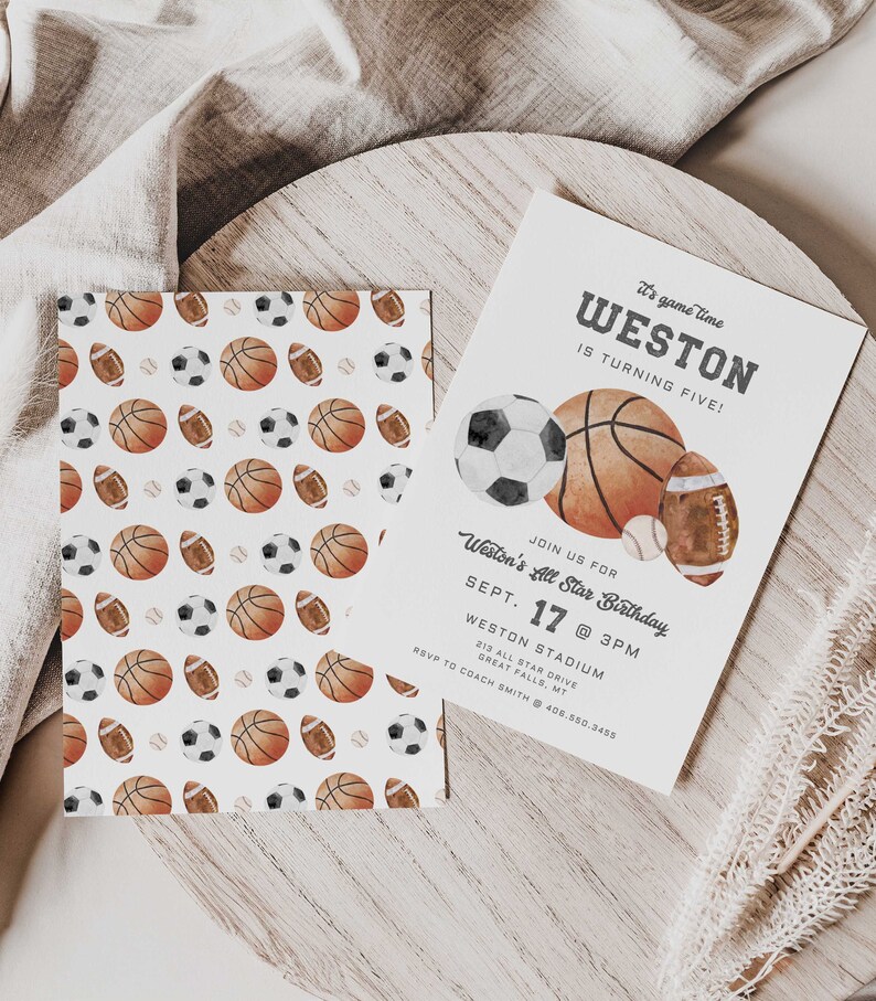 Sport Birthday Invitation, First Year Down, It's Game Time, All Star ...