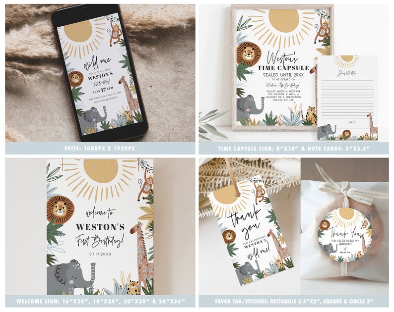 Boho Safari Birthday Invitation Bundle Boho Jungle Animal - Etsy