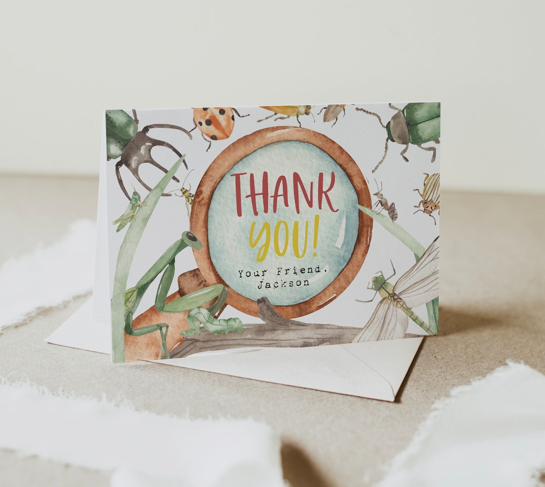 EDITABLE Bug Thank You Card Folded, Insect Birthday Thank You Template ...