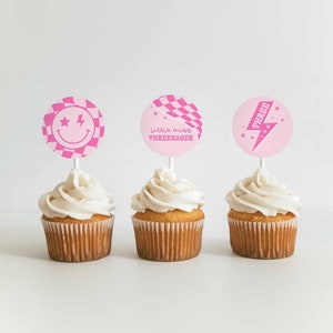 Hot Pink Smiley Birthday Cupcake Topper Printables, Editable Girl ...