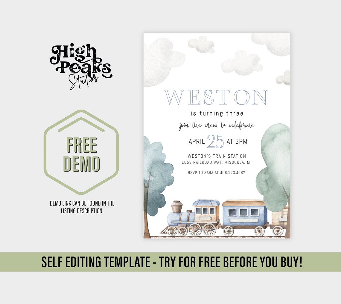 Editable Train Birthday Invitation Transportation Birthday | Etsy