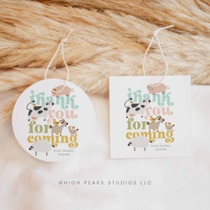 Modern Farm Birthday Favor Tags, Editable Circle and Square Farm Animal ...
