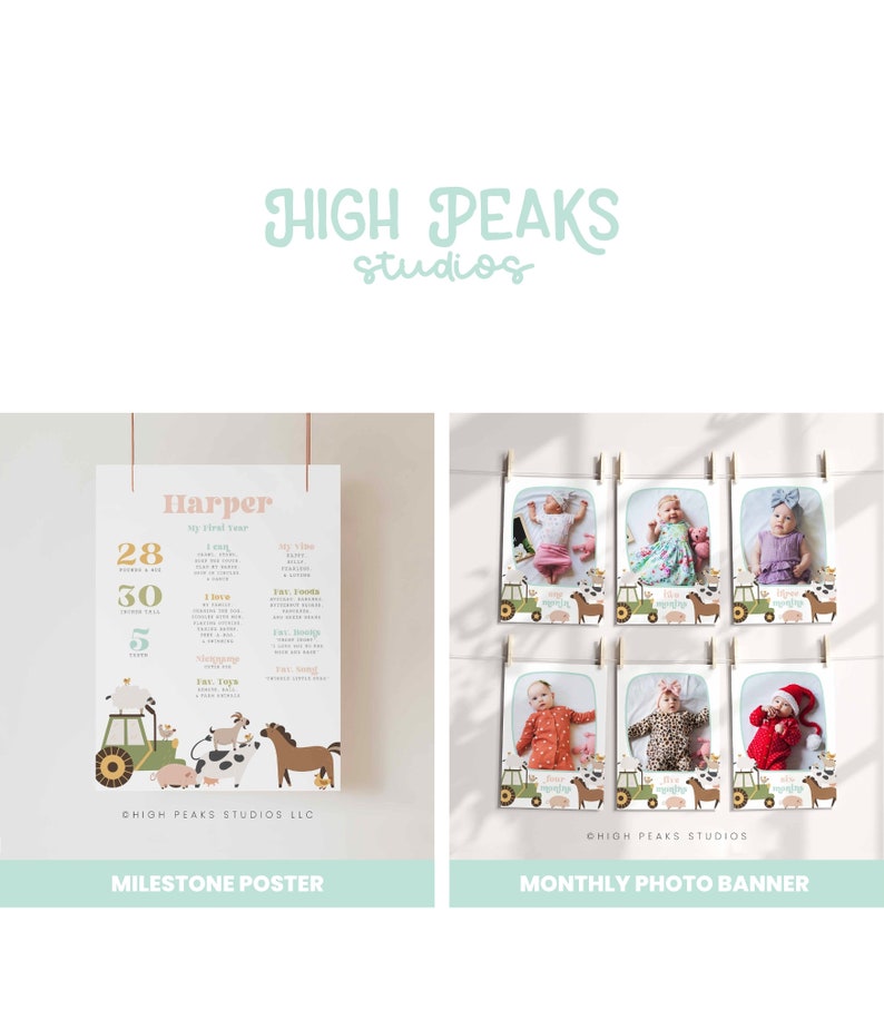 Modern Farm Animal Birthday Bundle Printable Package, Editable Farm ...