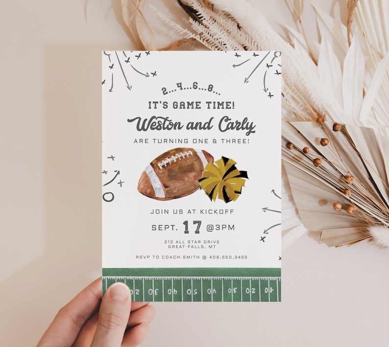 Joint Birthday Invitation Printable Football Birthday - Etsy