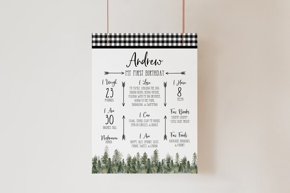 Woodland Milestone Poster Template Editable Pine Tree | Etsy