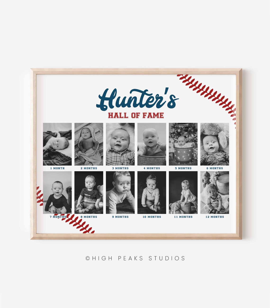 Baseball Monthly Photo Collage Poster Template, My First Birthday Photo ...