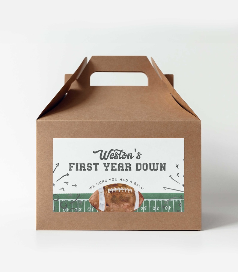 Football Gable Box Label, Football First Year Down Birthday Favor Treat ...