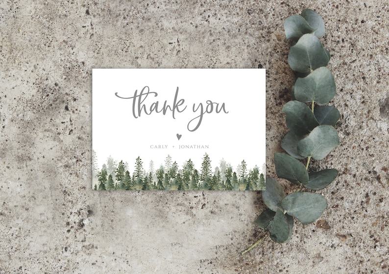 EDITABLE Pine Tree Thank You Card Template Printable Folded - Etsy