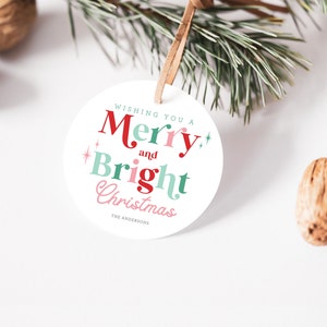 Wishing You a Merry and Bright Christmas Gift Tag Modern Xmas - Etsy