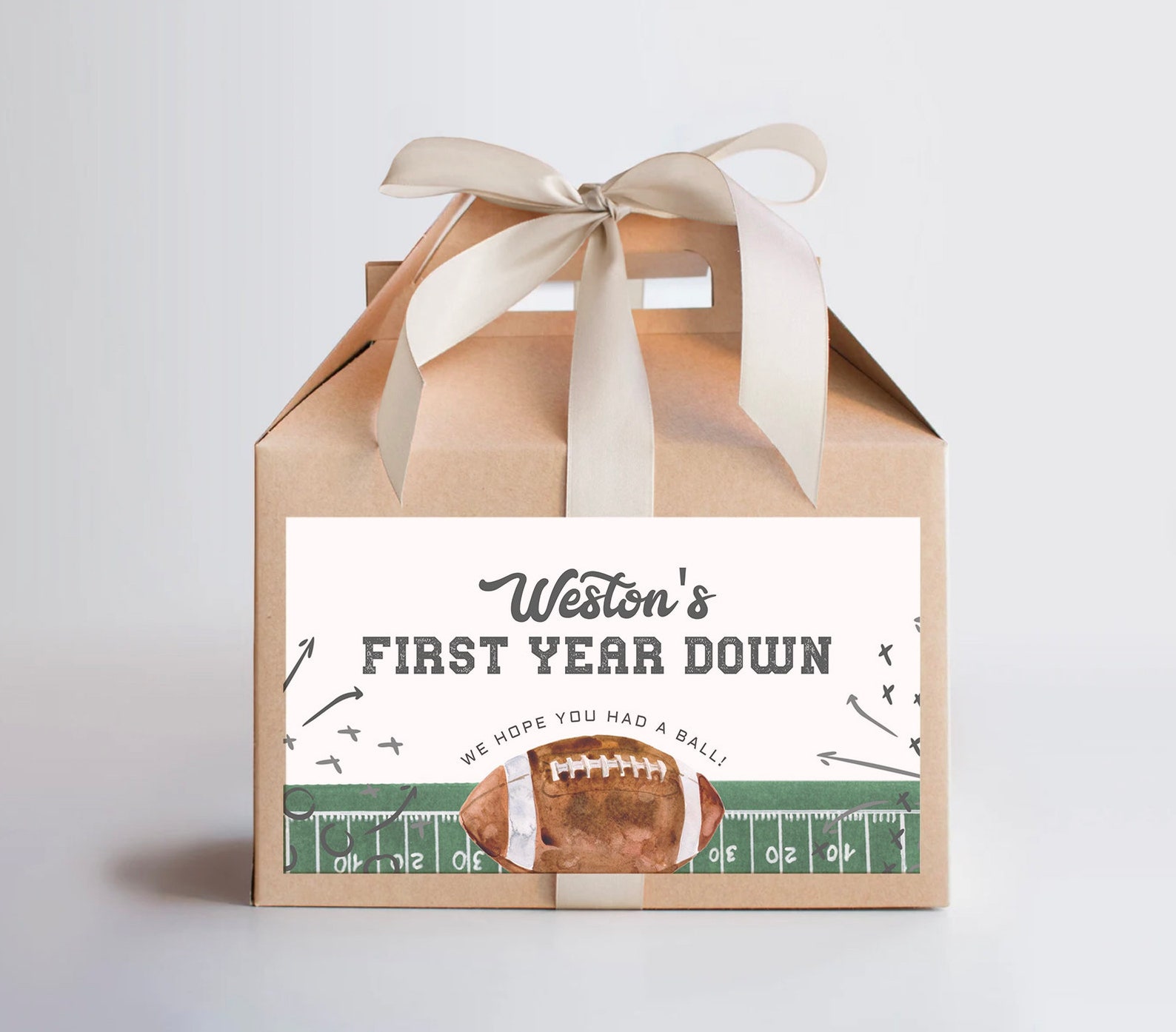 Football Gable Box Label, Football First Year Down Birthday Favor Treat ...