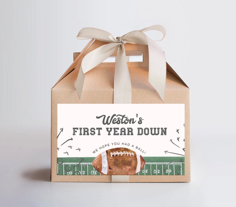 Football Gable Box Label, Football First Year Down Birthday Favor Treat ...