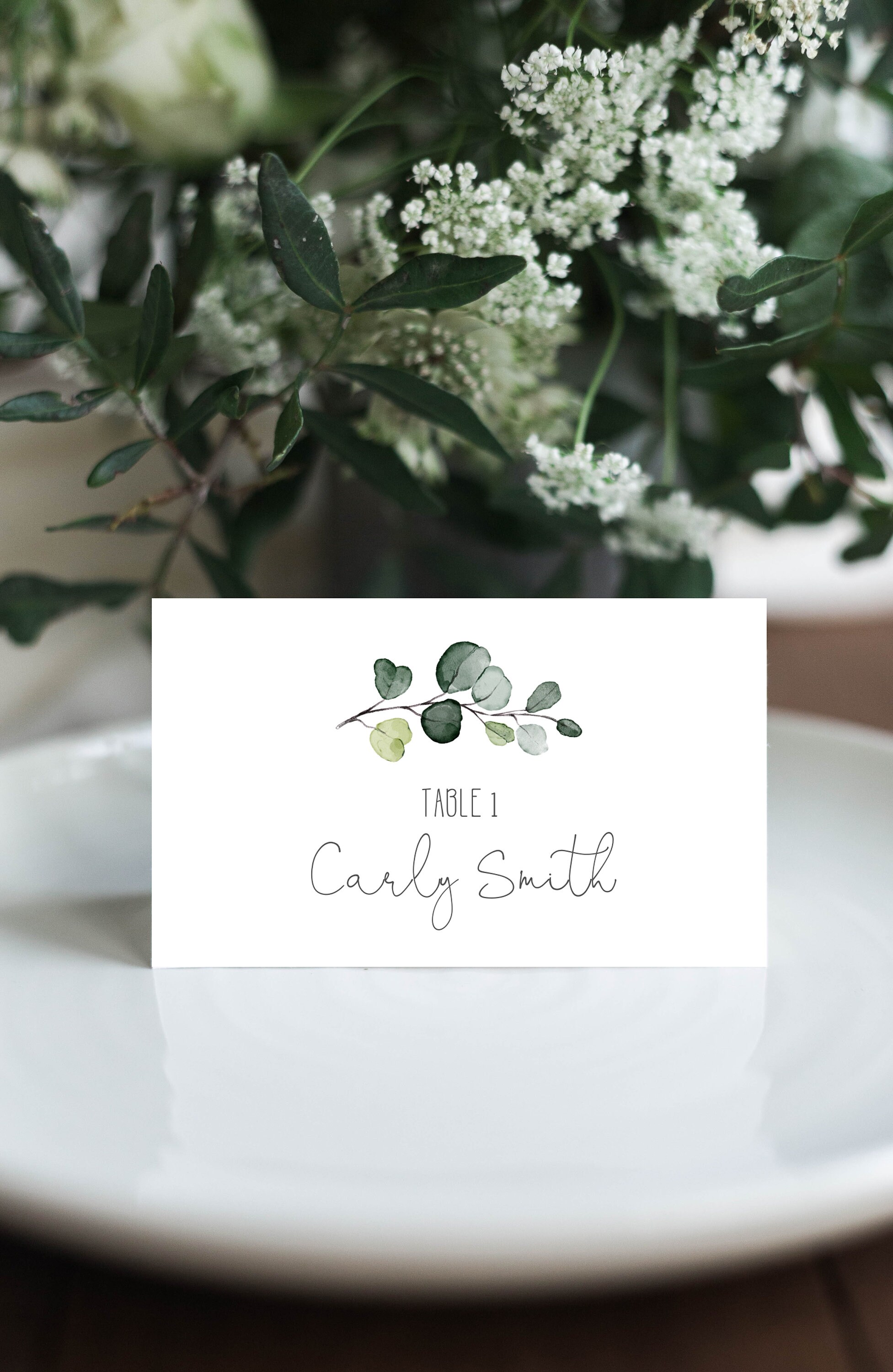 Eucalyptus Name Place Card Template Wedding Name Table - Etsy