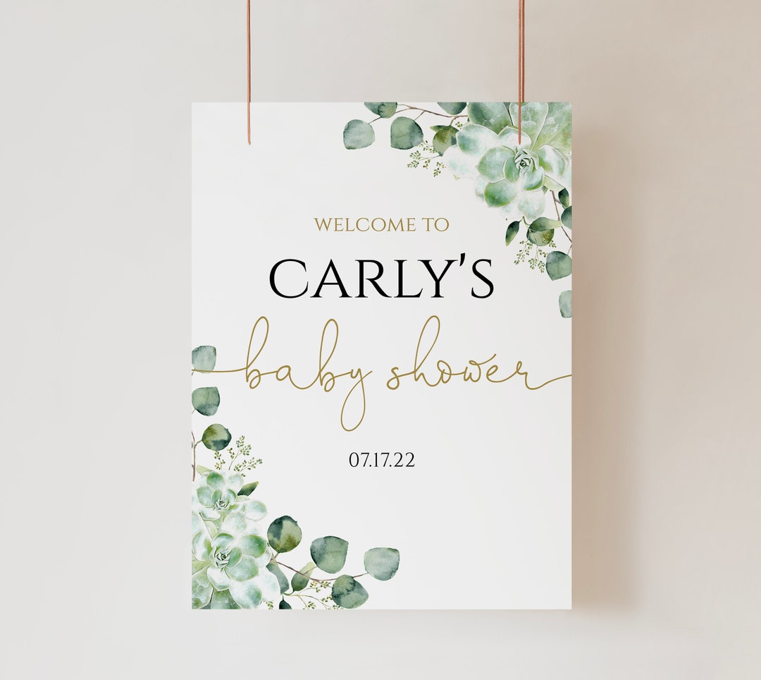 Editable Welcome Baby Shower Sign, Eucalyptus Succulent Welcome Baby ...