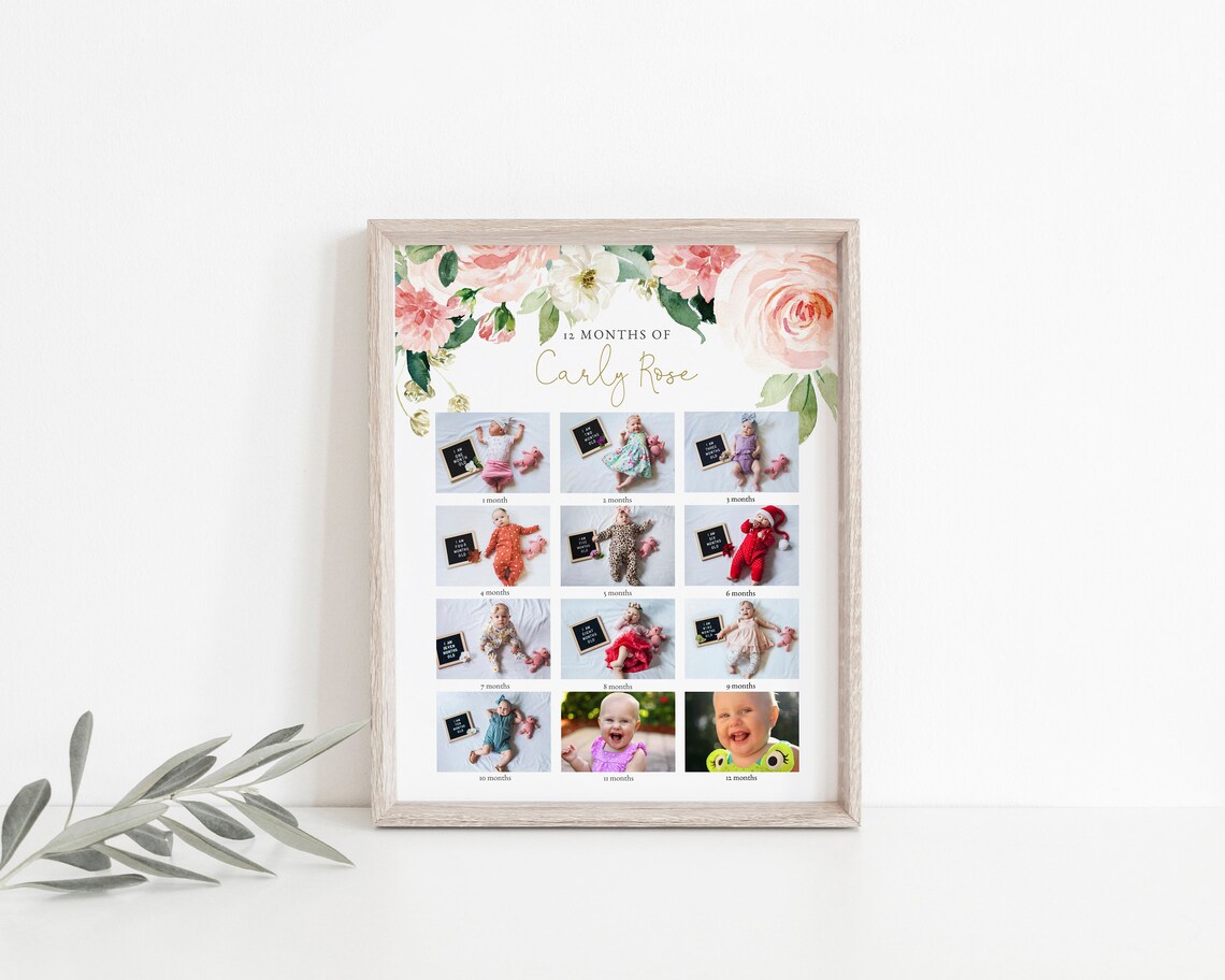 Monthly Photo Collage Poster Template My First Birthday Photo - Etsy