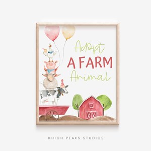 Adopt a Farm Animal Party Sign Printable, Barnyard Animal Adoption ...