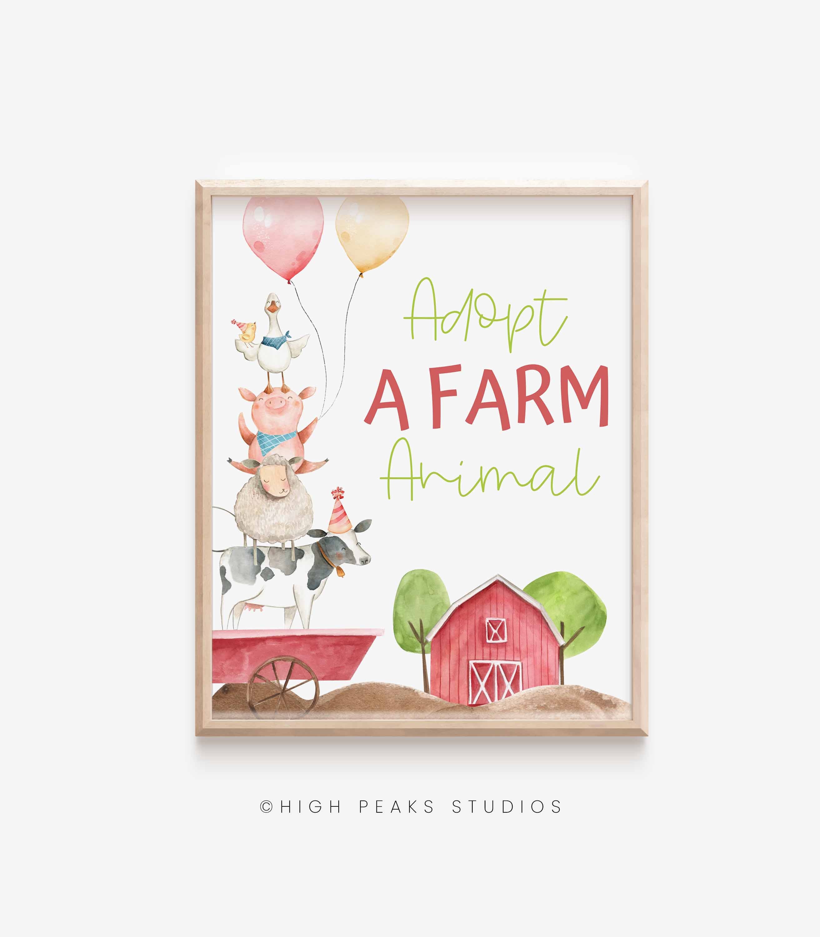 Adopt a Farm Animal Party Sign Printable, Barnyard Animal Adoption ...