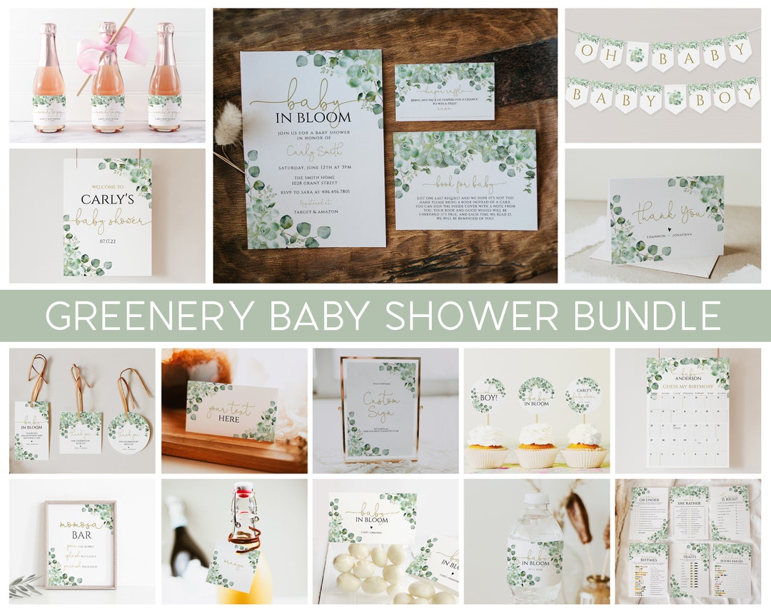 Greenery Baby Shower Invitation Bundle,succulent Baby Shower Printable ...