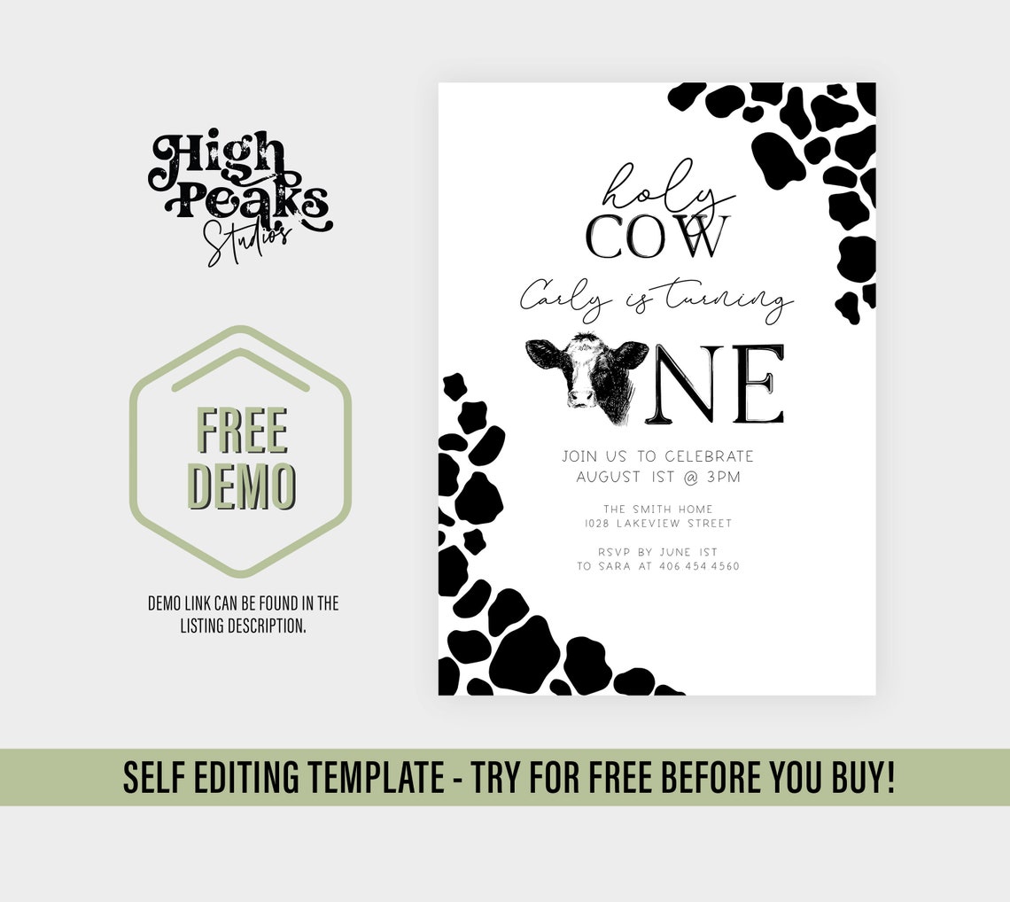 Cow Birthday Invitation Template Holy Cow Birthday Invite - Etsy