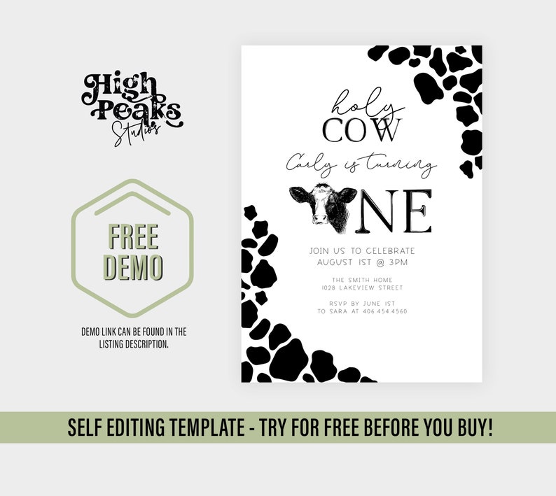Cow Birthday Invitation Template Holy Cow Birthday Invite - Etsy