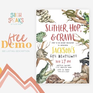 Animal Encounter Birthday Invitation Printable Template, Reptile and ...