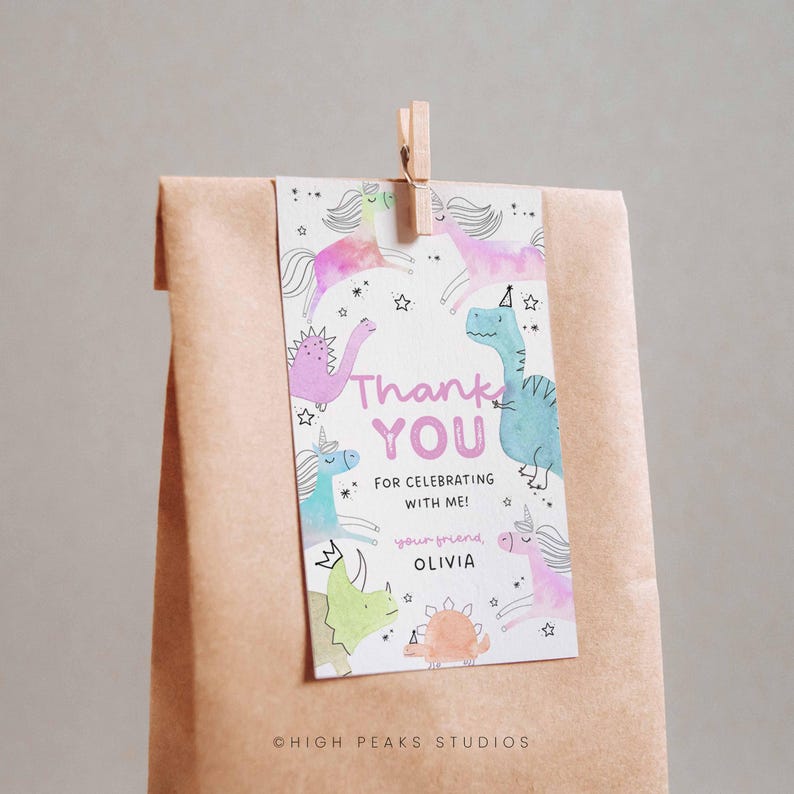Cute Dino and Unicorn Favor Tag Printables, Three Rex Birthday Girl ...