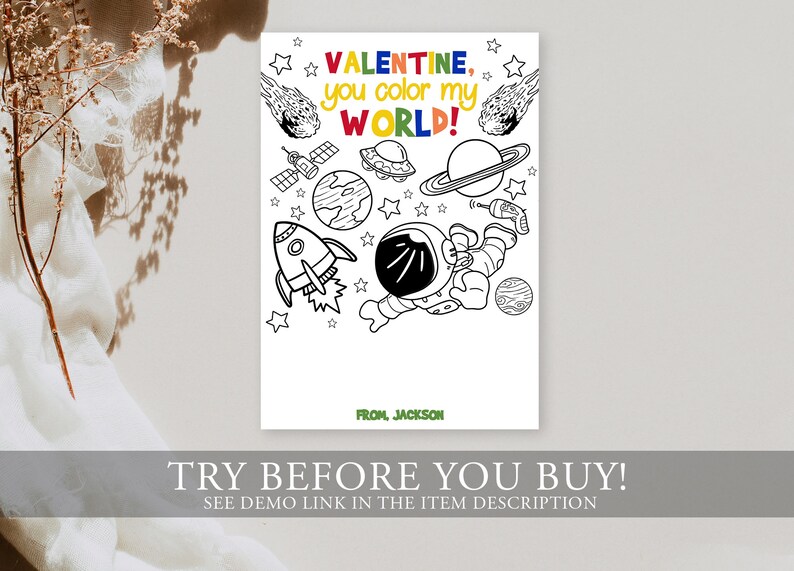 Space Valentine Coloring Page: Crayon Card, Unicorn Doodle (digital ...