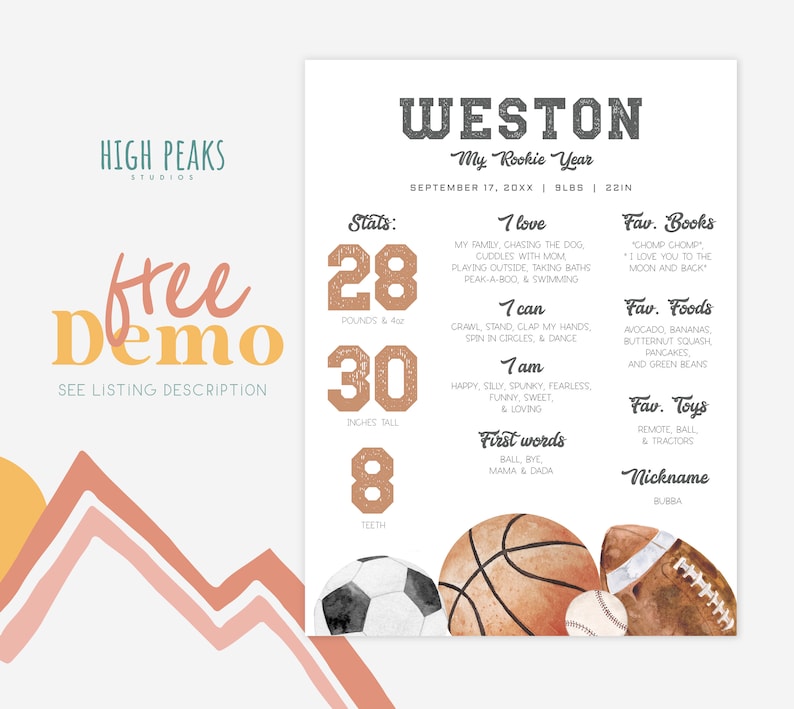 Milestone Poster Printable Template Sports First Birthday - Etsy