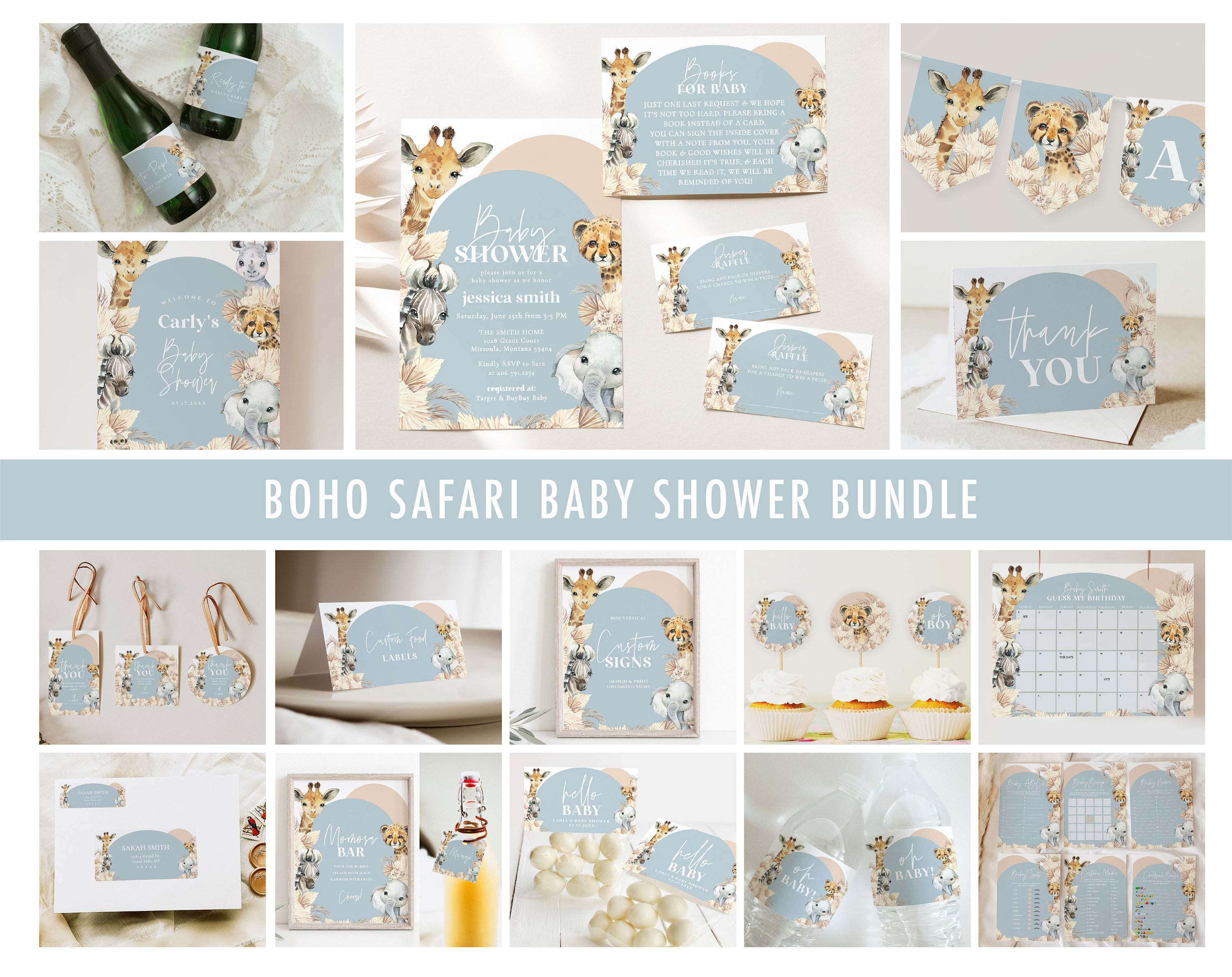Blue Safari Baby Shower Printables Safari Animals Baby Shower Decorate