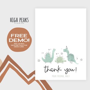 EDITABLE Dino Thank You Card Folded,prehistoric Dinosaur Birthday Boy ...