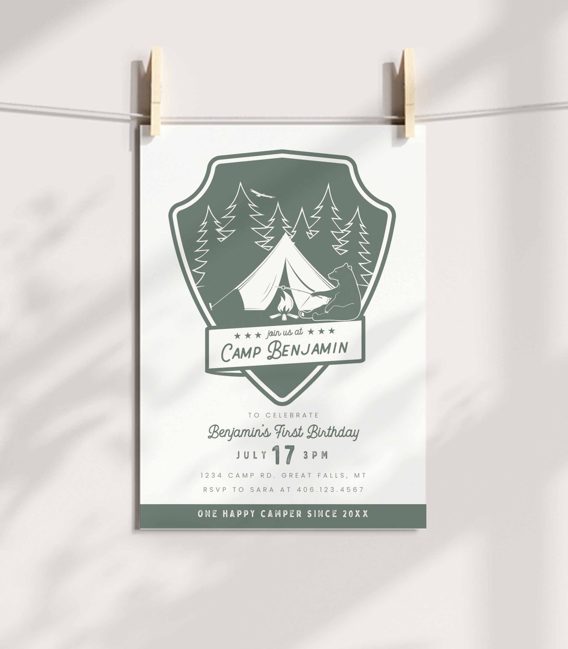 Editable Camping Birthday Invitation, Vintage Camp Theme for Summer ...