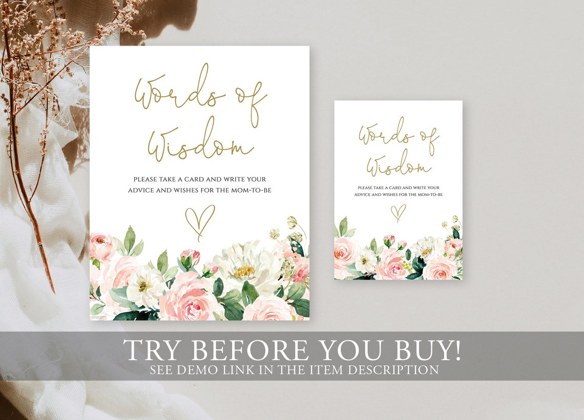 Words of Wisdom Sign and Note Cards Advice for the Mom-to-be - Etsy