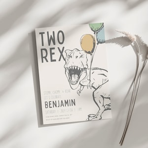 TWO Rex Birthday Invitation Printable Template, Tyrannosaurus Invite, T ...