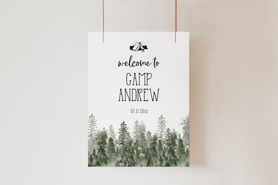 Camping Birthday Welcome Sign, One Happy Camper, Welcome to Camp ...