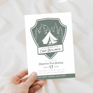 Editable Camping Birthday Invitation, Vintage Camp Theme for Summer ...