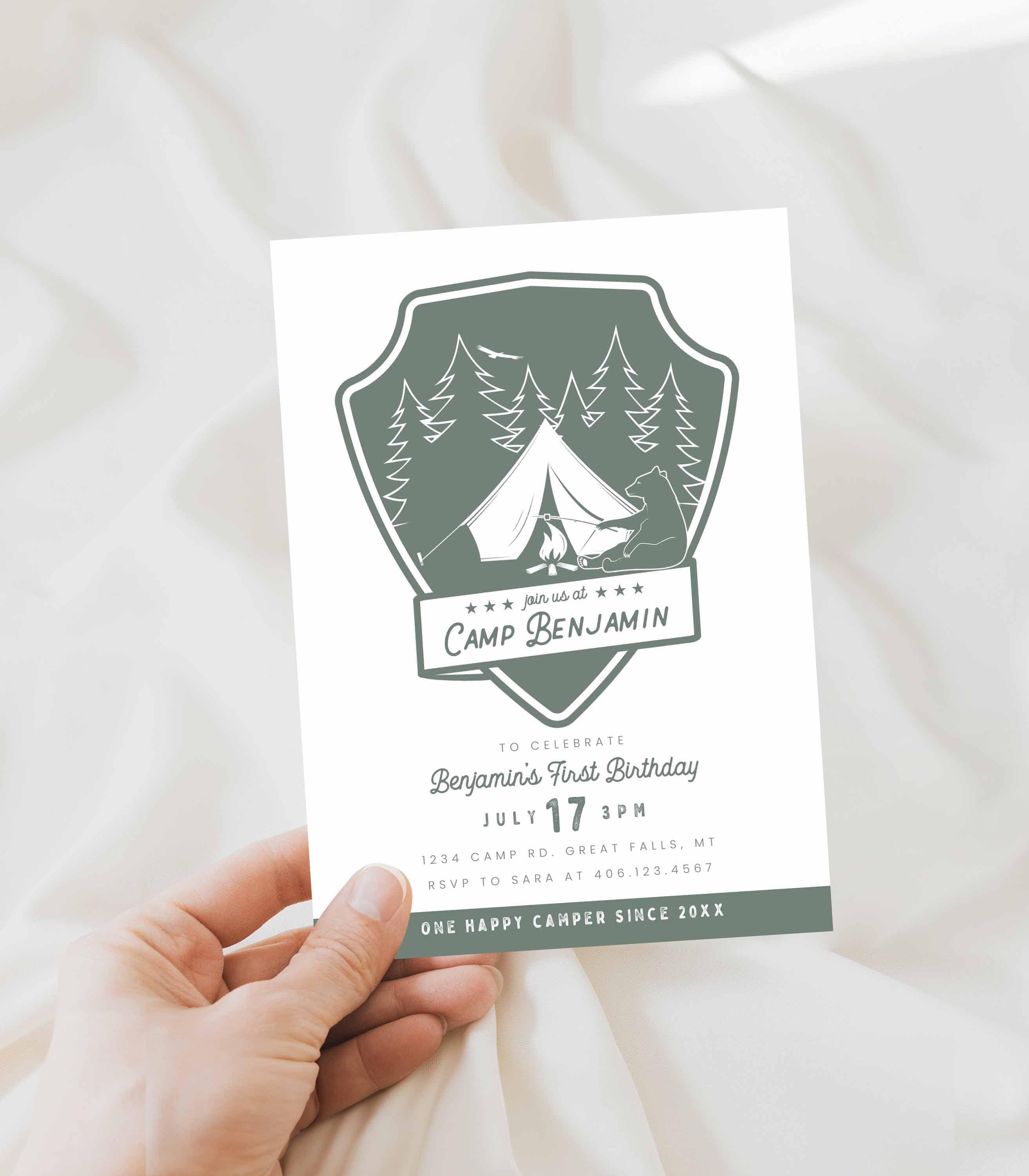 Editable Camping Birthday Invitation, Vintage Camp Theme for Summer ...