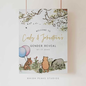 Editable Welcome Gender Reveal Sign, Classic Winnie the Pooh Welcome ...