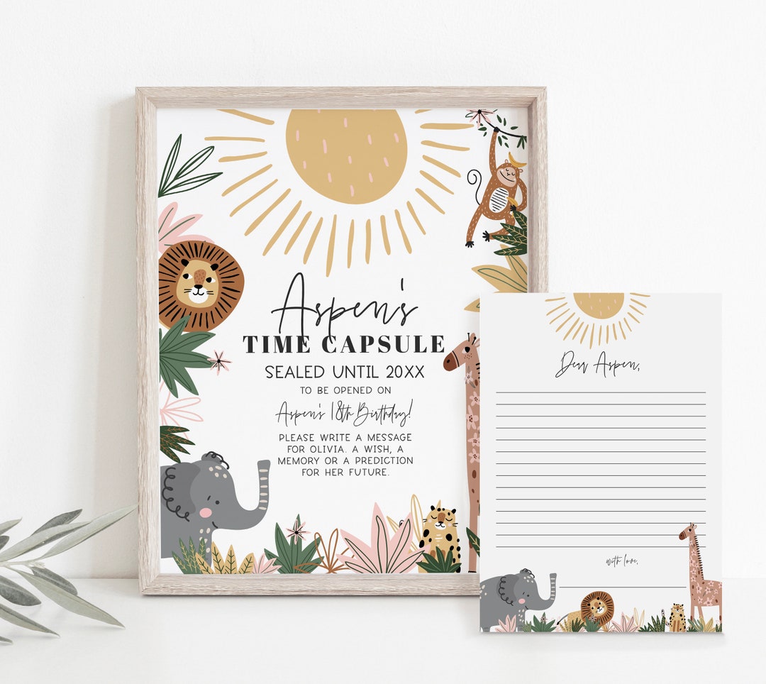 Boho Safari Time Capsule Printable Template, EDITABLE Jungle First ...