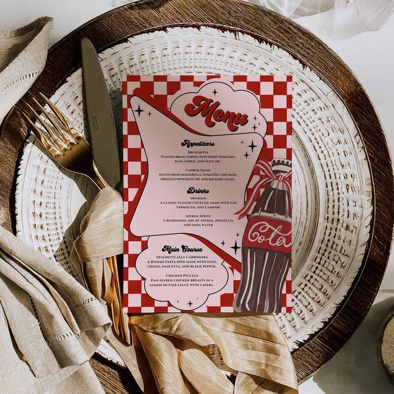 Vintage Retro Menu Card Template, She's Ready to Pop, Red and Pink Soda ...