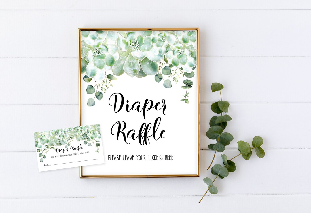 Diaper Raffle Sign and Raffle Ticket Printables, Succulent Baby Shower ...