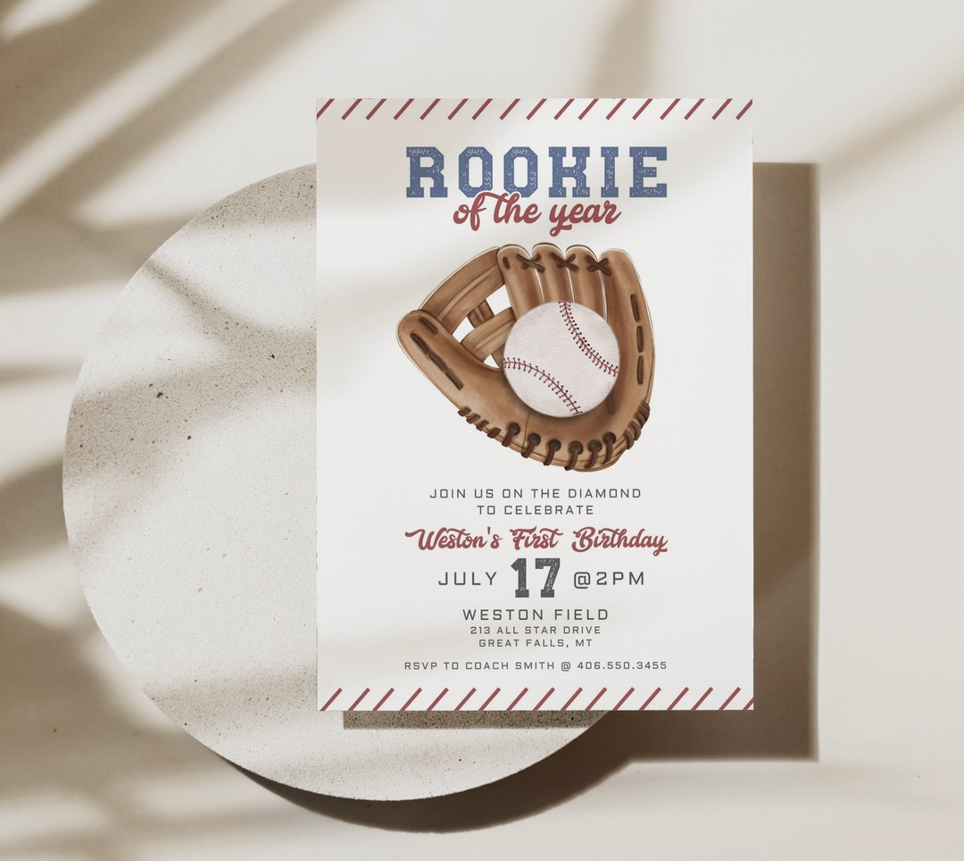 Baseball Party Invitation Printable Template, Rookie of the Year, First ...