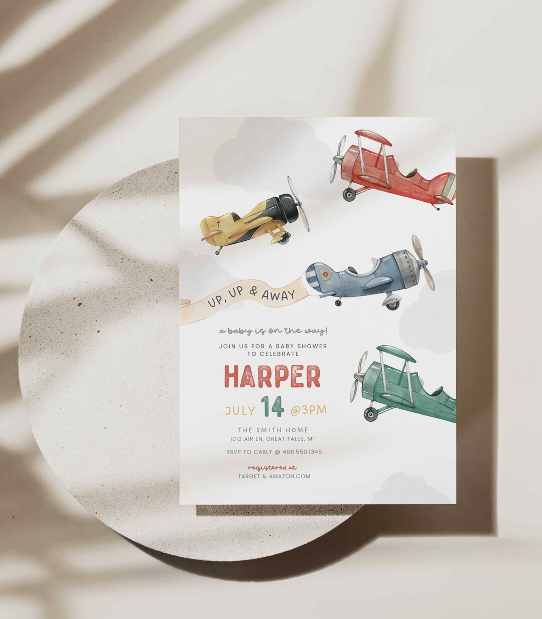 Airplane Baby Shower Invitation Printable, Editable Vintage Plane ...