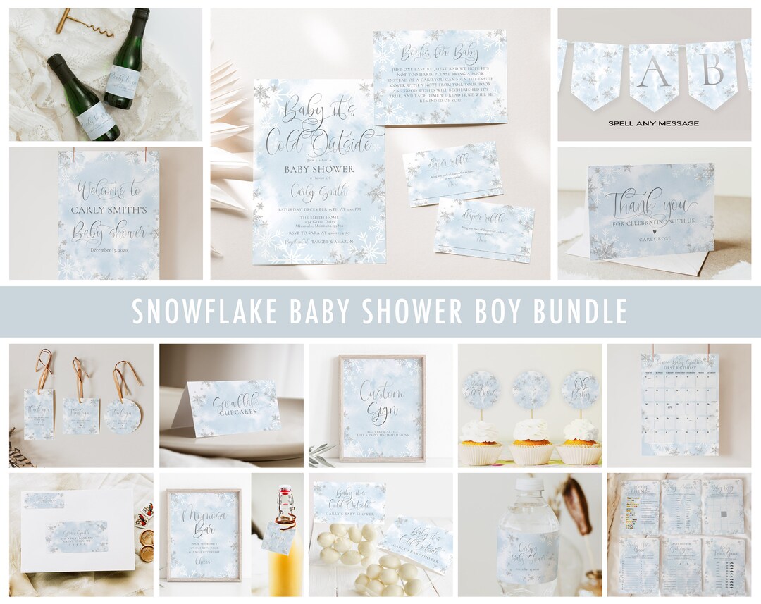 Snowflake Baby Shower Invitation Bundle, Boy Baby Shower Decor Big ...